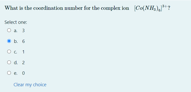 Solved What is the coordination number for the complex ion | Chegg.com