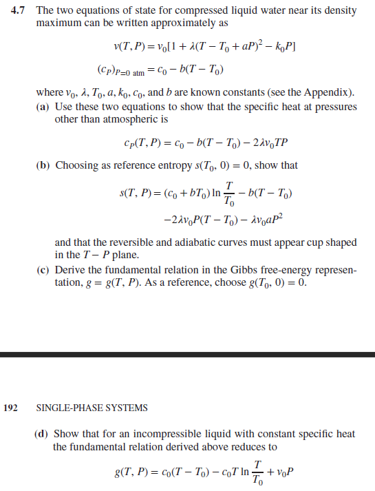 The two equations of state for compressed liquid | Chegg.com