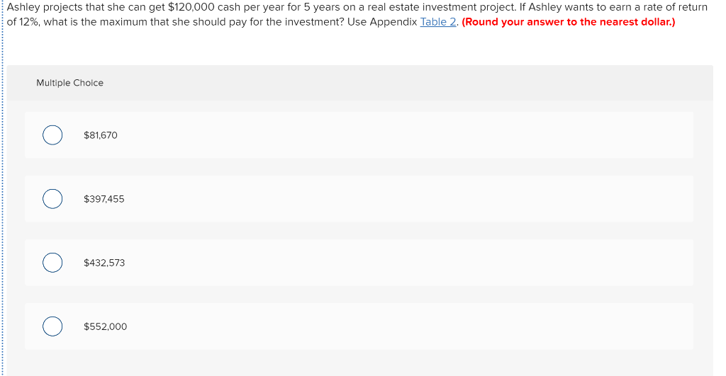 Solved Ashley projects that she can get $120,000 cash per | Chegg.com