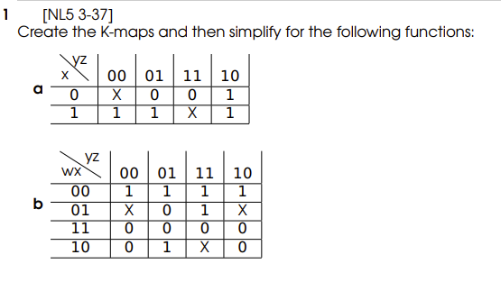 Solved 1, [NL5 3-37]Create the K-maps and then simplify for | Chegg.com