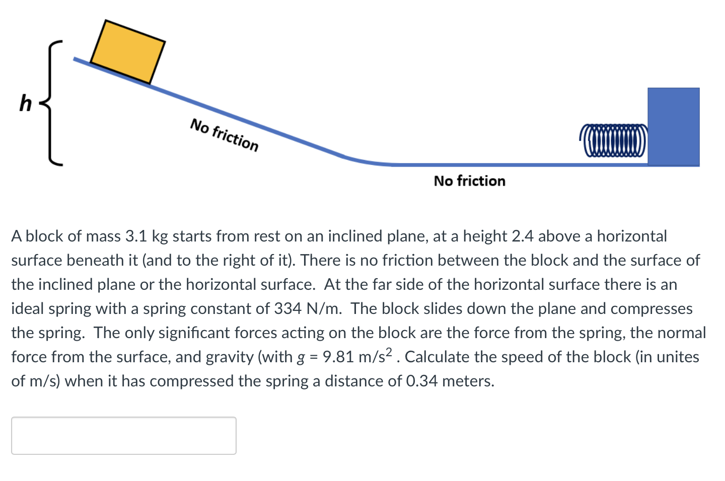 Solved No friction No friction A block of mass 3.1 kg starts | Chegg.com