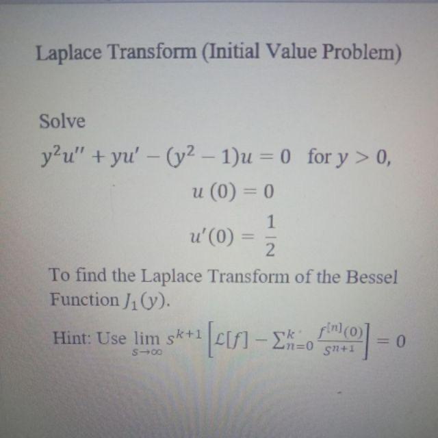 Solved Laplace Transform (Initial Value Problem) Solve yºu" | Chegg.com