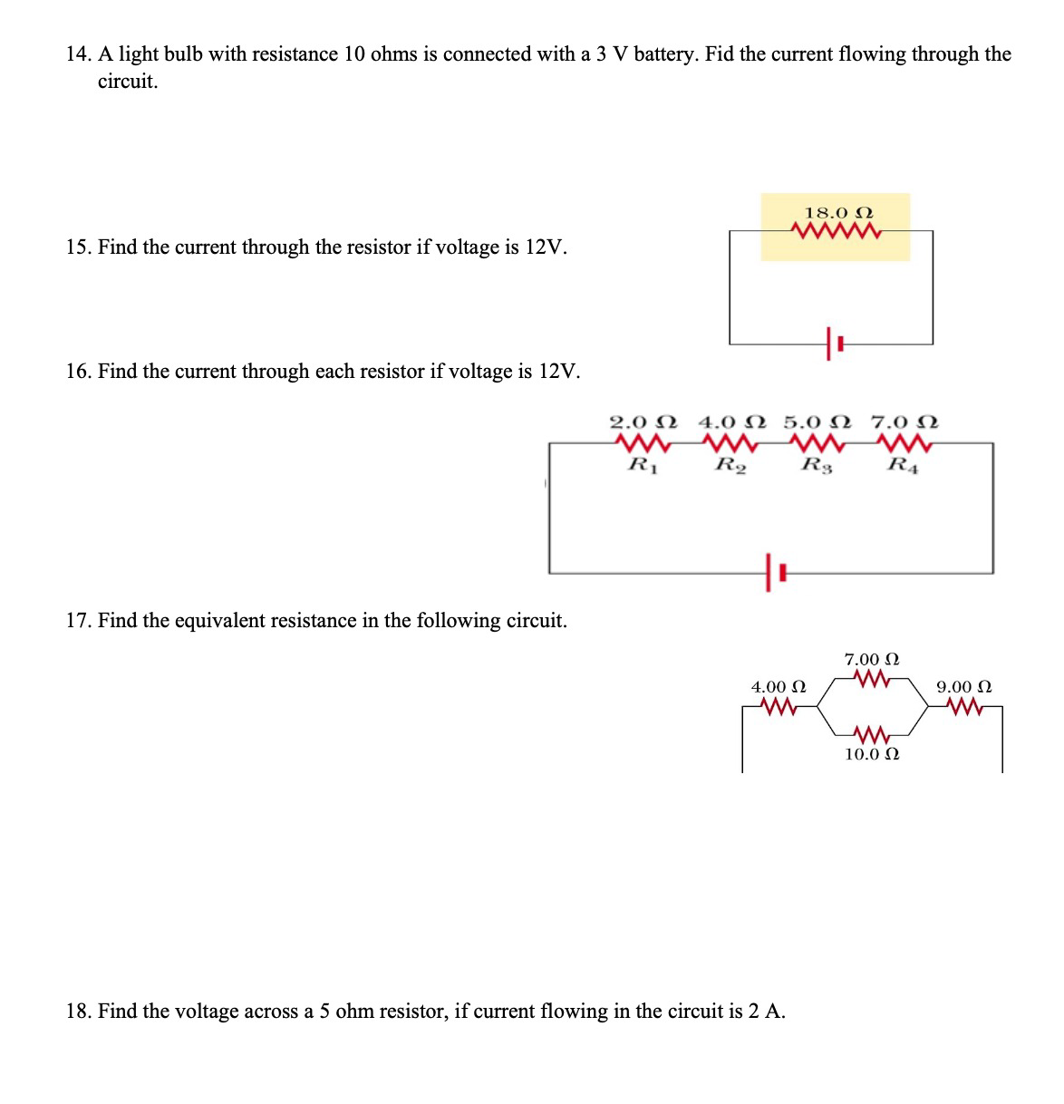 Solved 14. A light bulb with resistance 10ohms is connected | Chegg.com