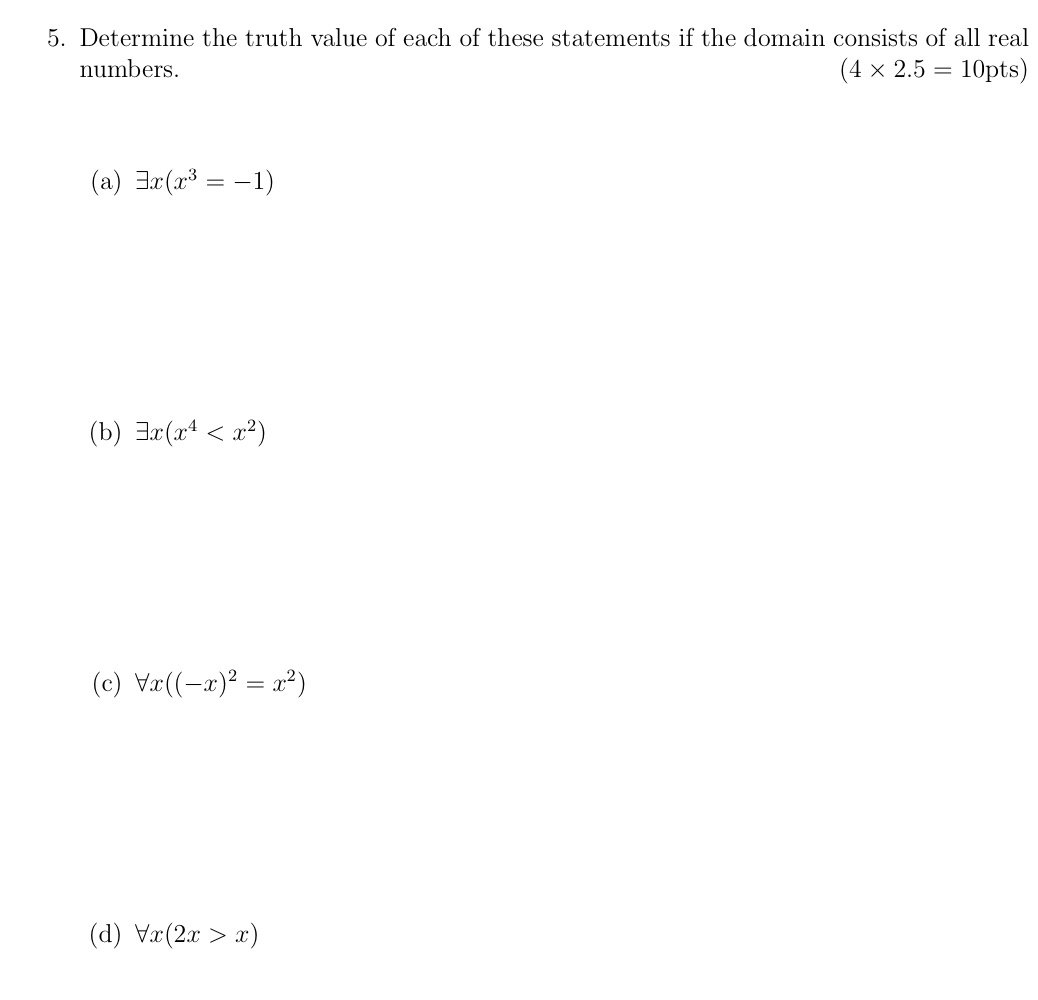 Solved 5. Determine the truth value of each of these | Chegg.com