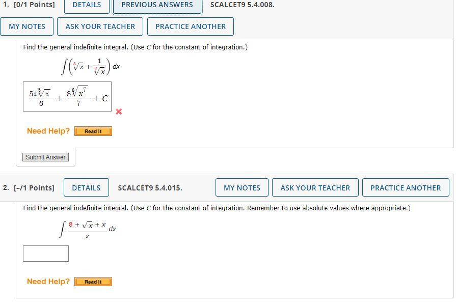 Solved 1. (0/1 Points] DETAILS PREVIOUS ANSWERS SCALCET9 | Chegg.com