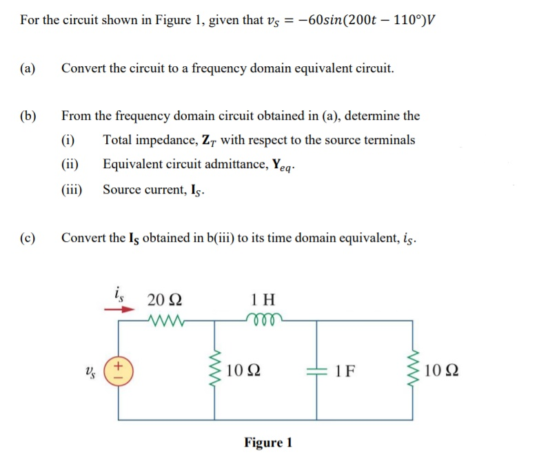 Solved For the circuit shown in Figure 1, given that vs = | Chegg.com