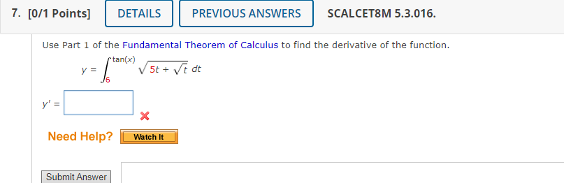 Solved 7. [0/1 Points] DETAILS PREVIOUS ANSWERS SCALCET8M | Chegg.com