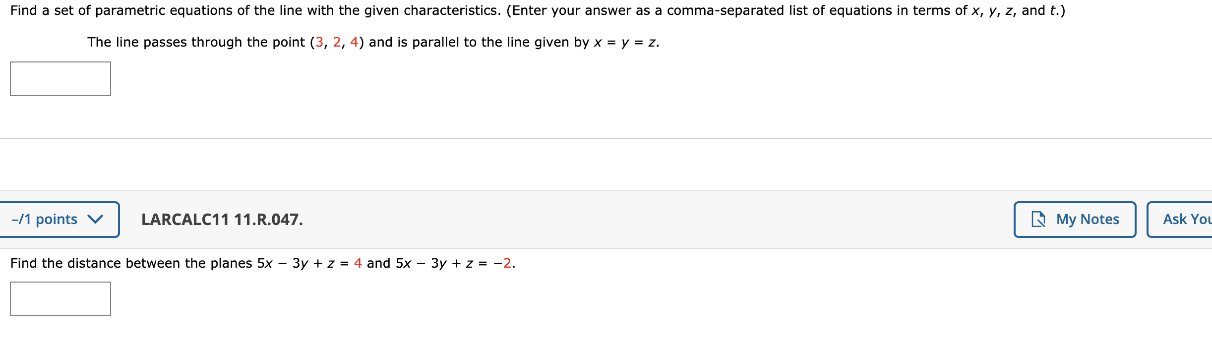 Solved Find A Set Of Parametric Equations Of The Line With Chegg