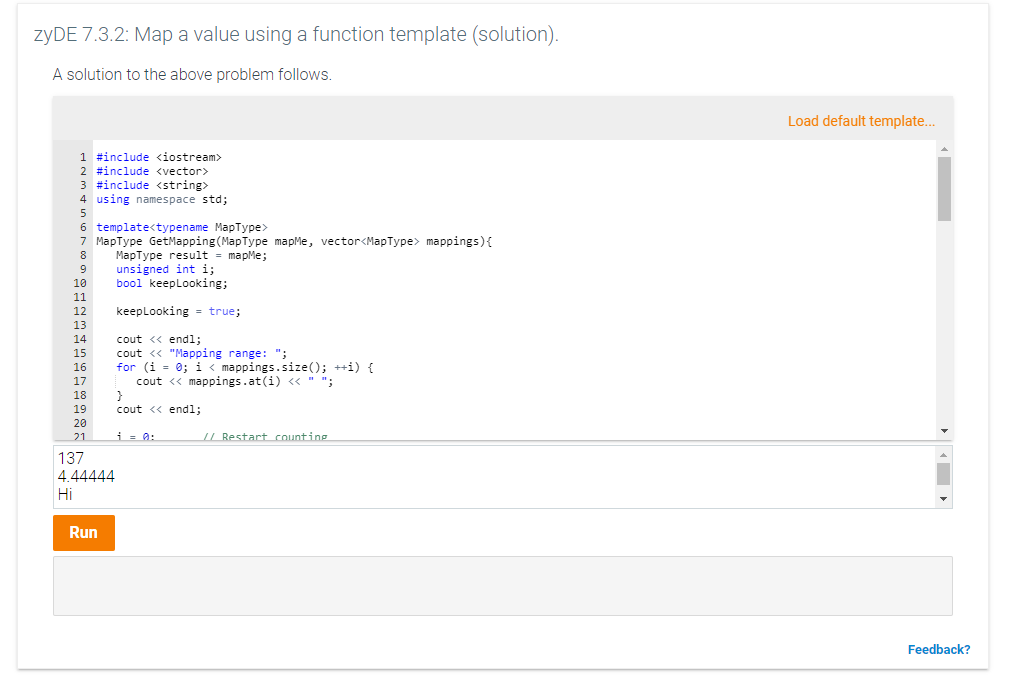ZYDE 7.3.1: Map a value using a function template. | Chegg.com ZYDE 7.3.1: Map a value using a function template. | Chegg.com