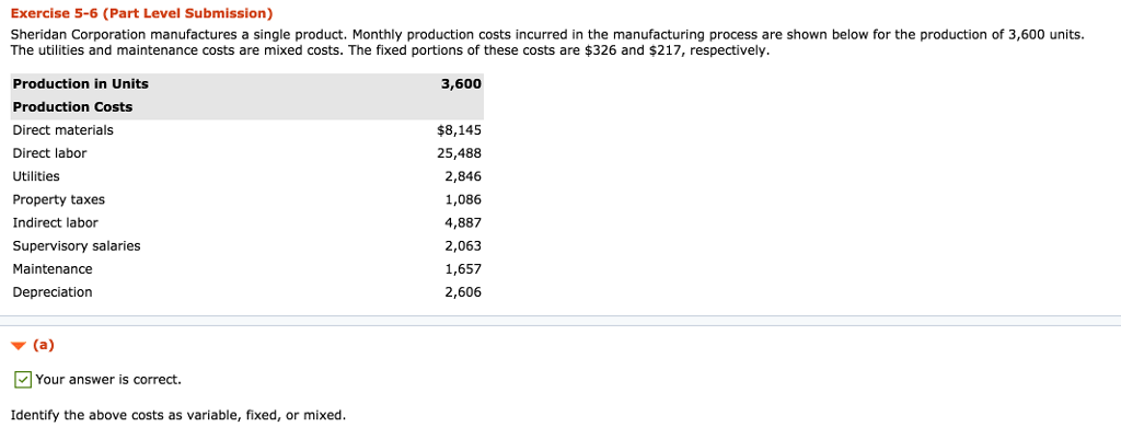 Solved Exercise 5-6 (Part Level Submission) Sheridan | Chegg.com