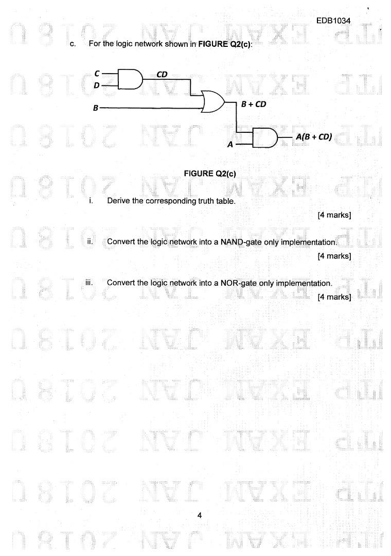 Solved EDB1034 c. For the logic network shown in FIGURE | Chegg.com