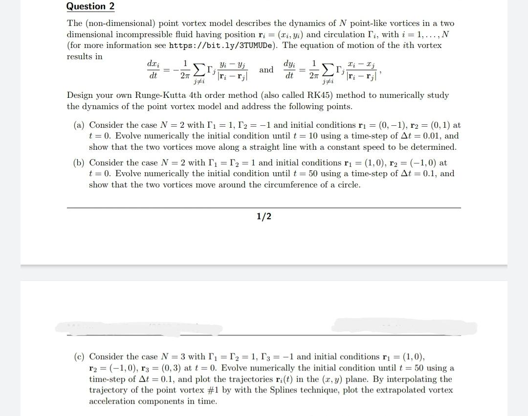 The (non-dimensional) point vortex model describes | Chegg.com