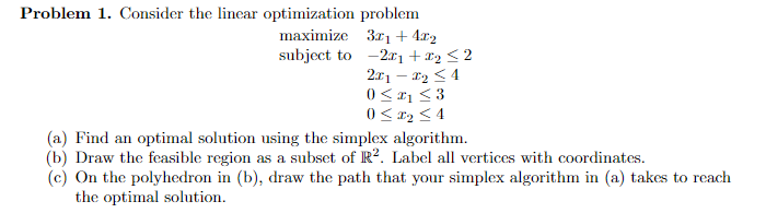 Solved Problem 1. Consider the linear optimization problem | Chegg.com