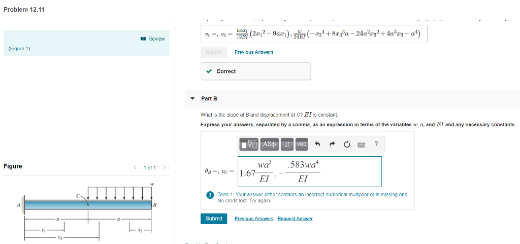 Solved Problem 12.11 21E Review (Figure 1) VCorrect Part B | Chegg.com