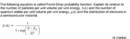 Solved The following equation is called Fermi-Dirac | Chegg.com