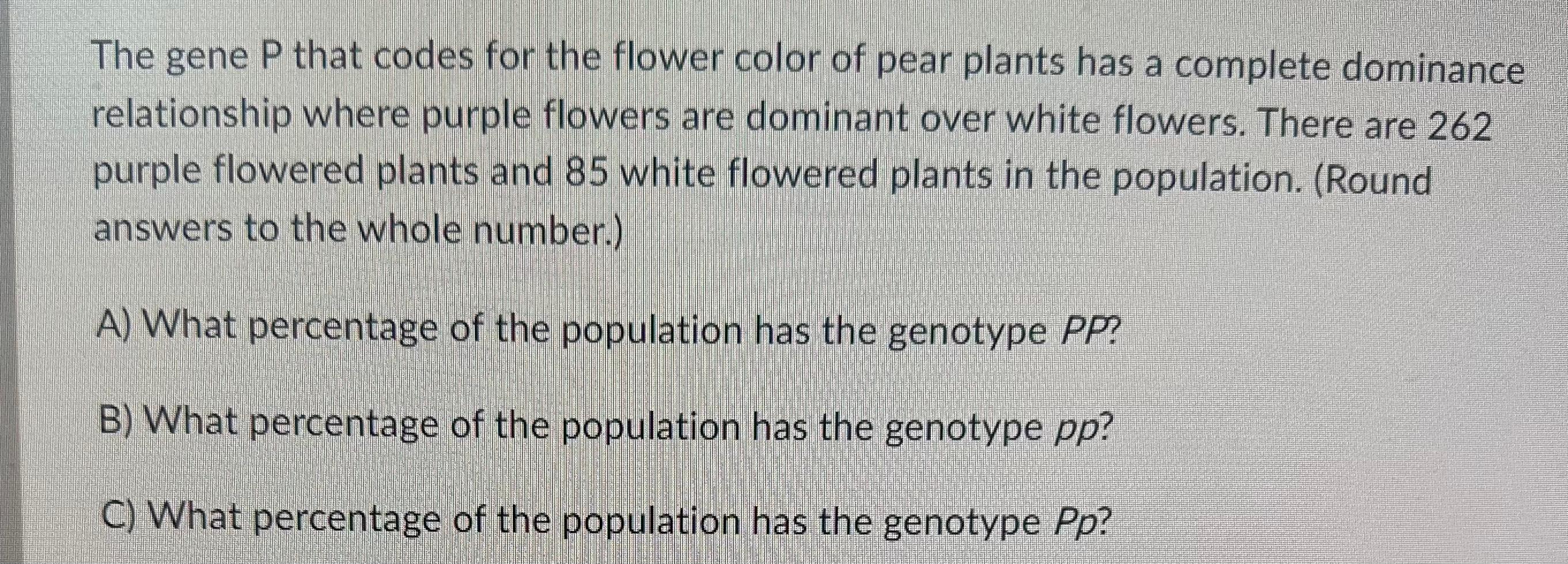 Solved The gene P that codes for the flower color of pear | Chegg.com