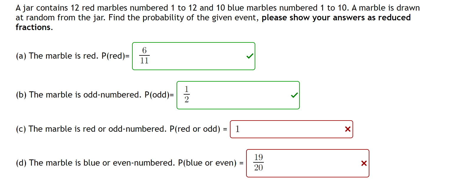 Solved A jar contains 12 red marbles numbered 1 to 12 and 10 | Chegg.com