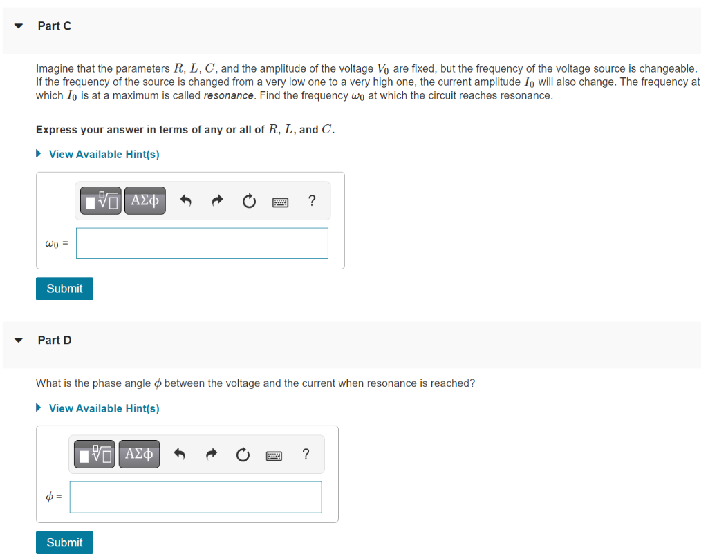 Solved Learning Goal: To understand the use of phasor | Chegg.com