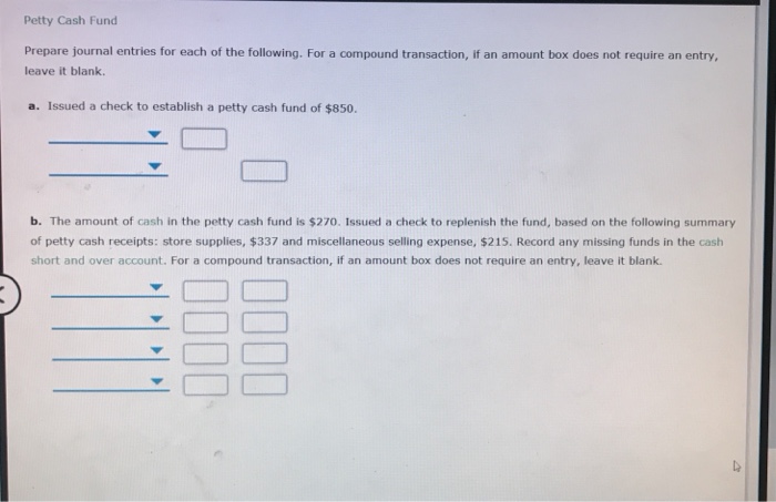 Solved Petty Cash Fund Prepare journal entries for each of | Chegg.com