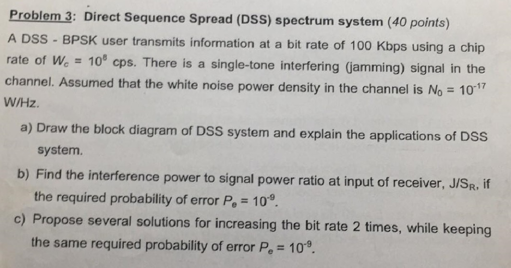 Problem 3: Direct Sequence Spread (DSS) spectrum | Chegg.com