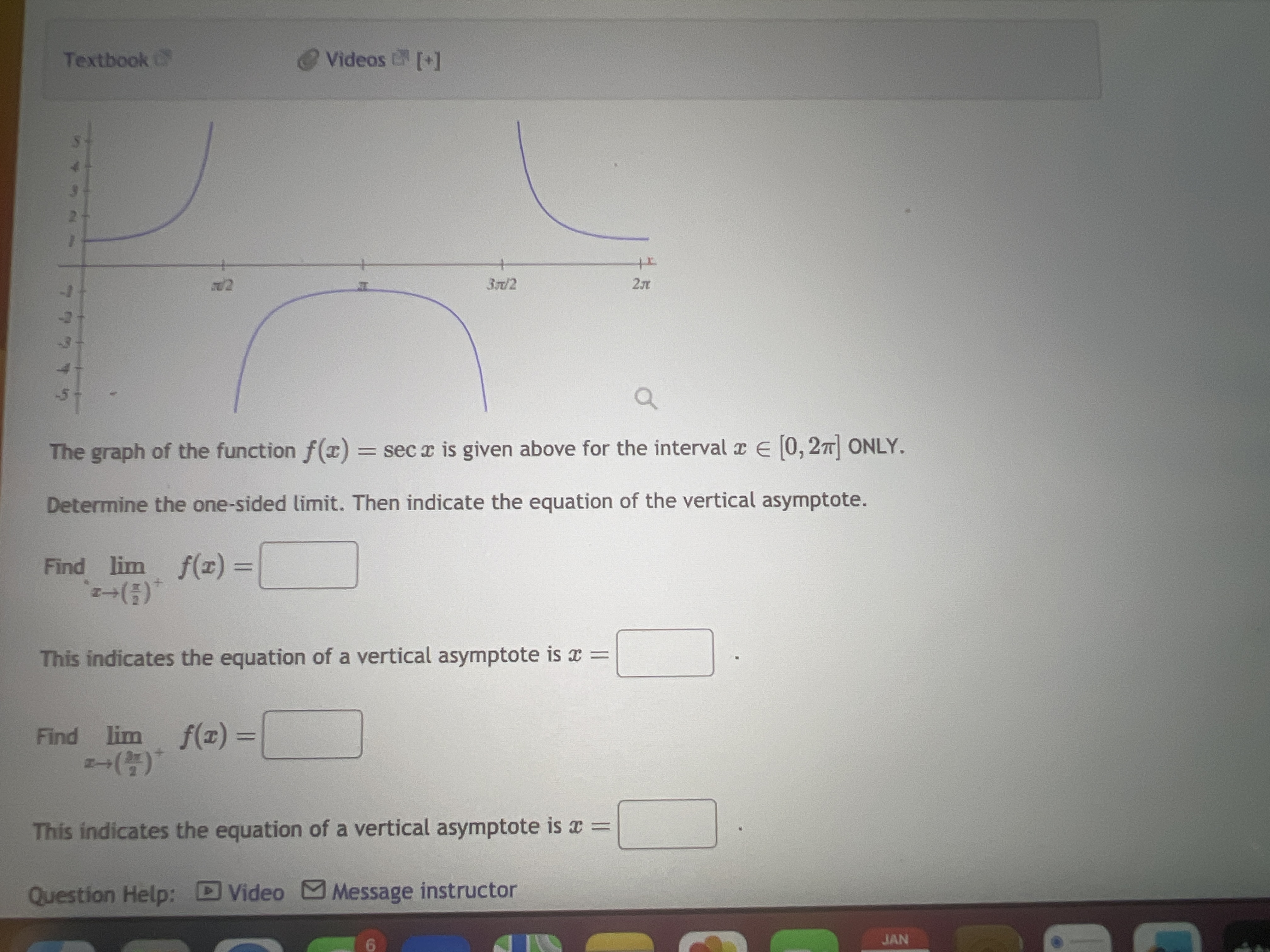 Solved The graph of the function f(x)=secx ﻿is given above | Chegg.com
