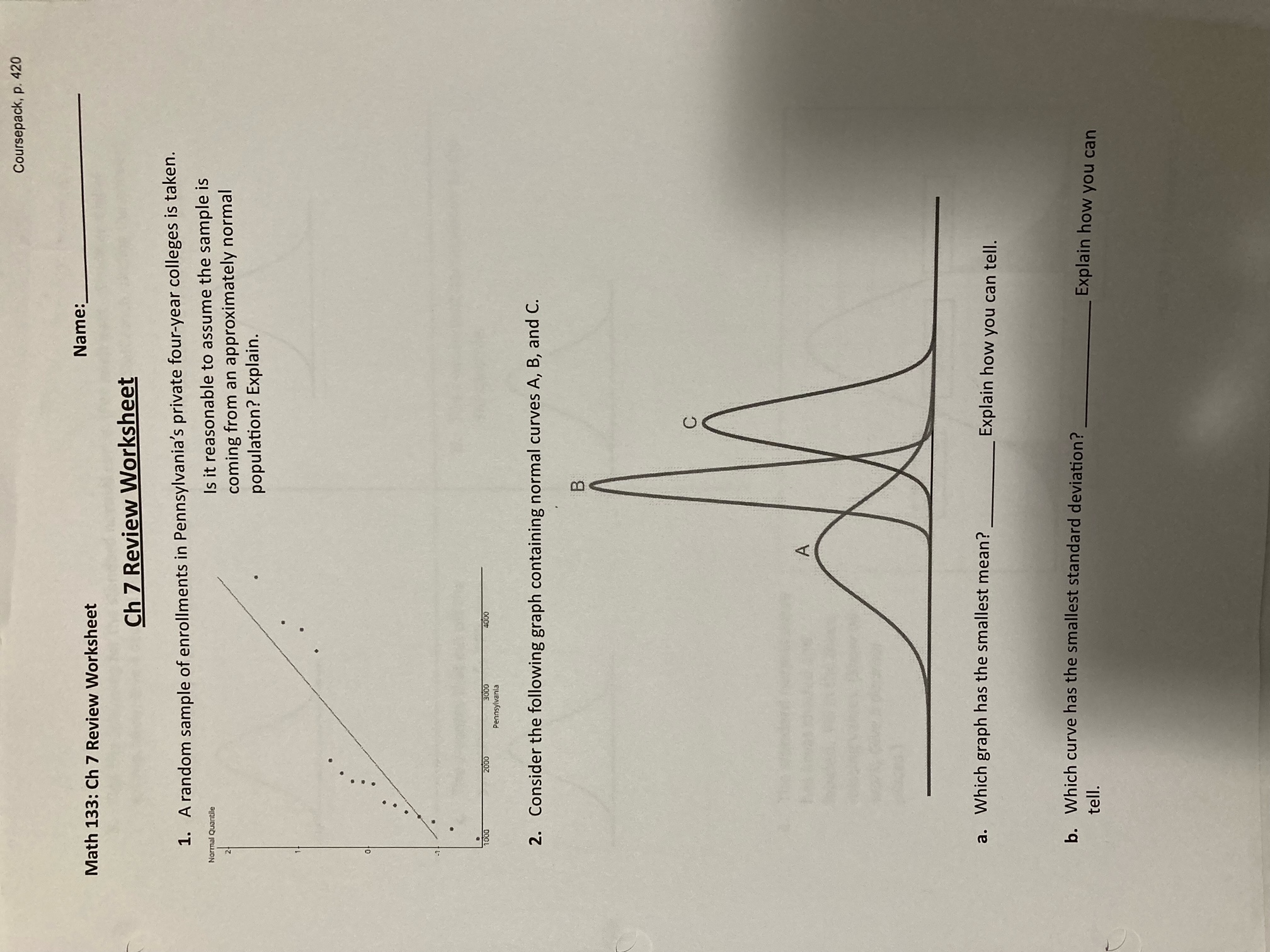 Solved Math 133: Ch 7 Review Worksheet Name: Ch 7 Review | Chegg.com