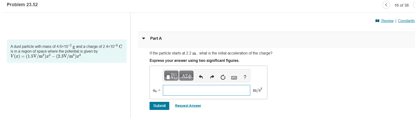 Solved by an EXPERT A dust particle with mass of 4.6×10-2g ﻿and a charge | Chegg.com