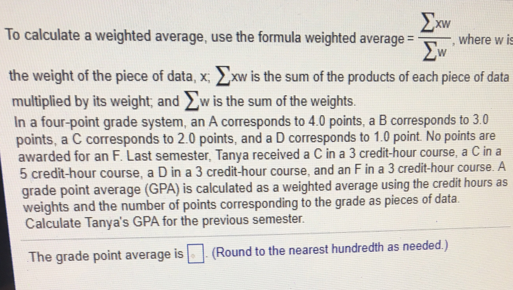 Solved xw To calculate a weighted average, use the formula | Chegg.com