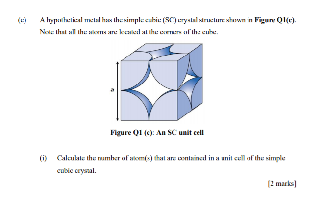 Solved (c) A hypothetical metal has the simple cubic (SC) | Chegg.com