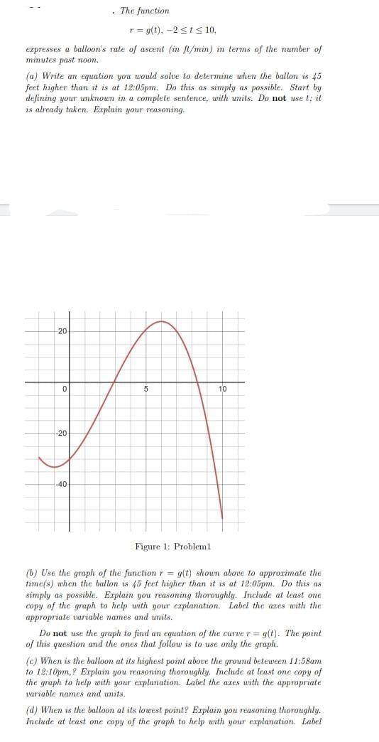 The function r=g(t),−2≤t≤10 expresses a balloon's | Chegg.com