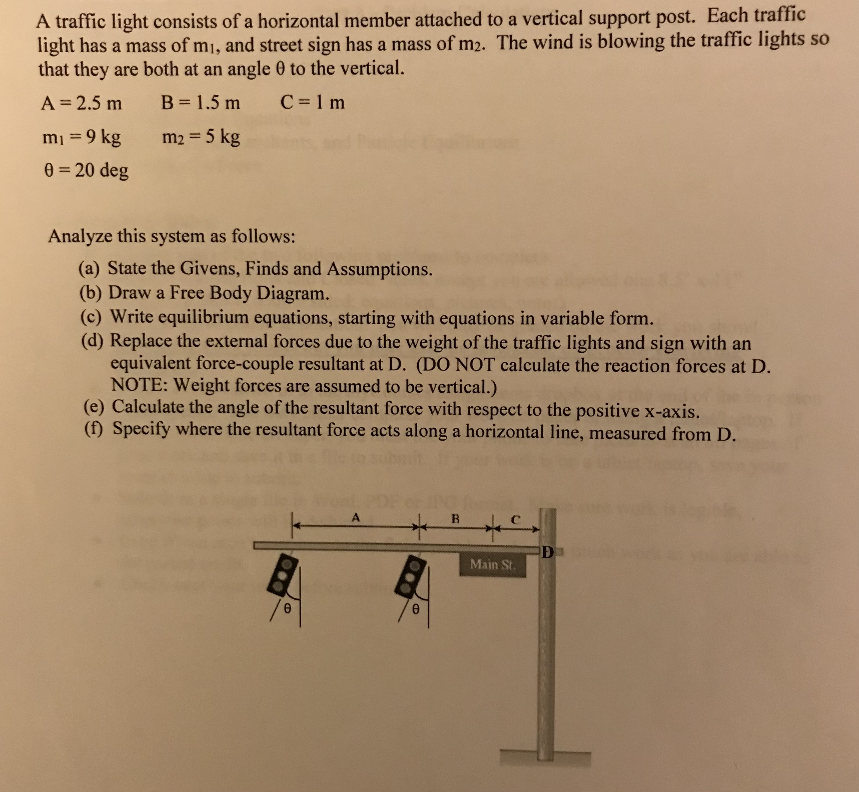 Solved A traffic light consists of a horizontal member | Chegg.com