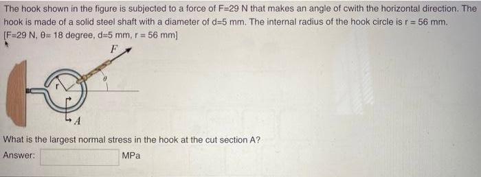 Solved The hook shown in the figure is subjected to a force | Chegg.com