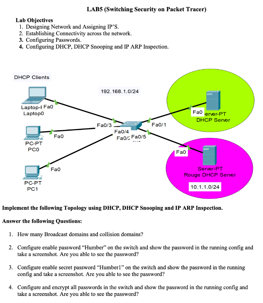 LAB5 (Switching Security on Packet Tracer) Lab | Chegg.com