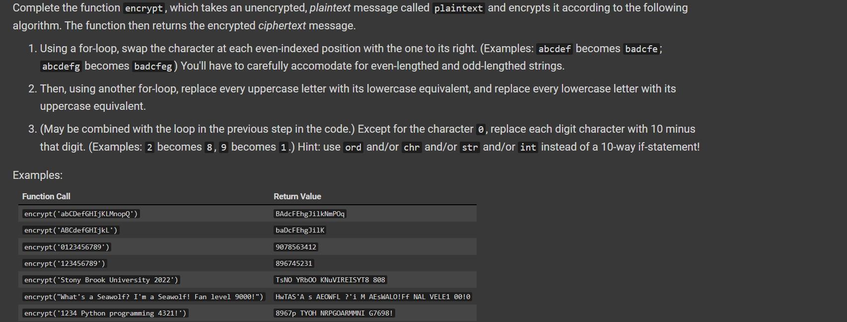 Solved Complete The Function Encrypt Which Takes An