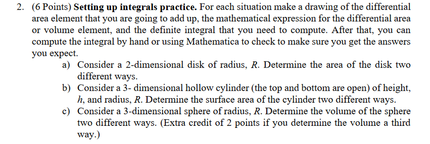 Solved 2. (6 Points) Setting up integrals practice. For each | Chegg.com