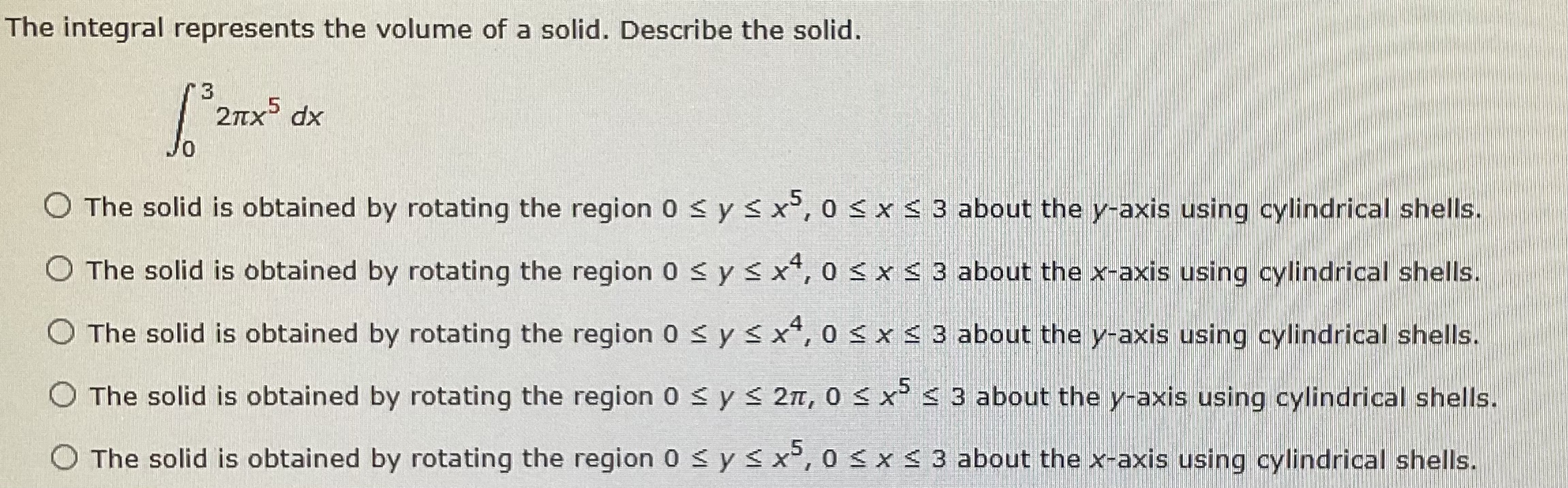 Solved The integral represents the volume of a solid. | Chegg.com