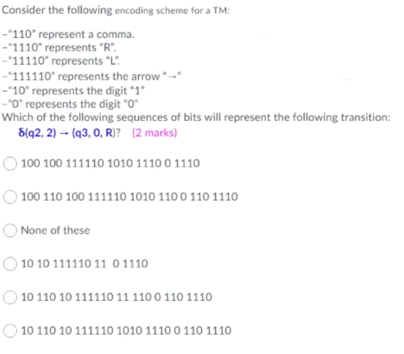 Solved Consider the following encoding scheme for a TM: | Chegg.com