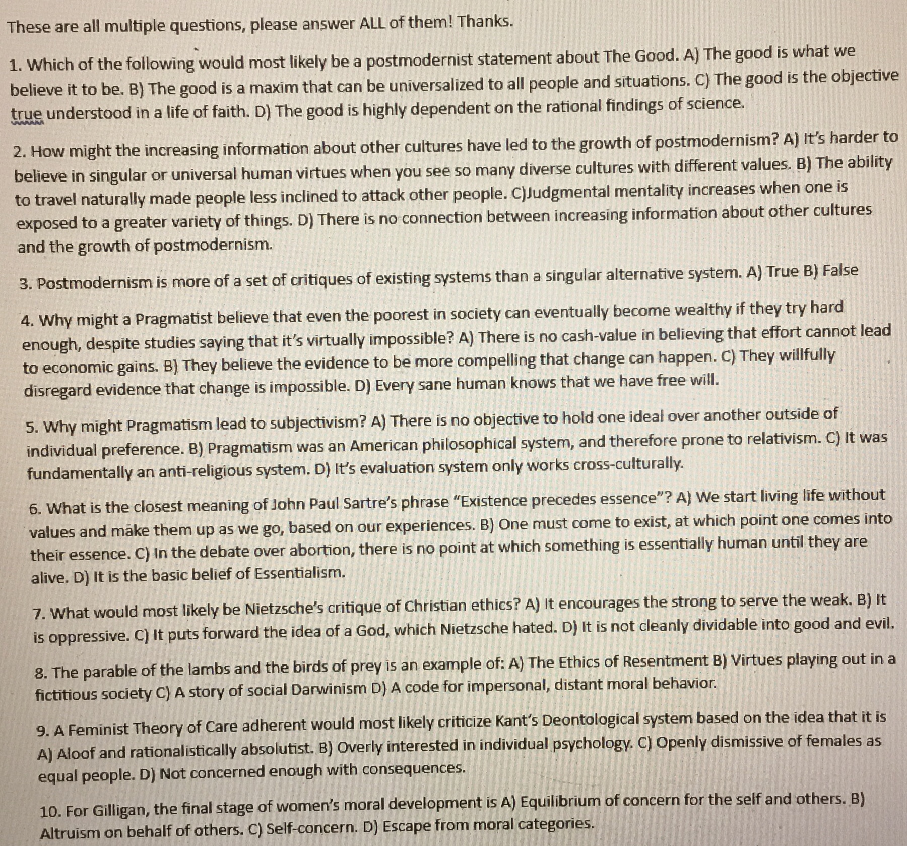 Solved These are all multiple questions, please answer ALL | Chegg.com