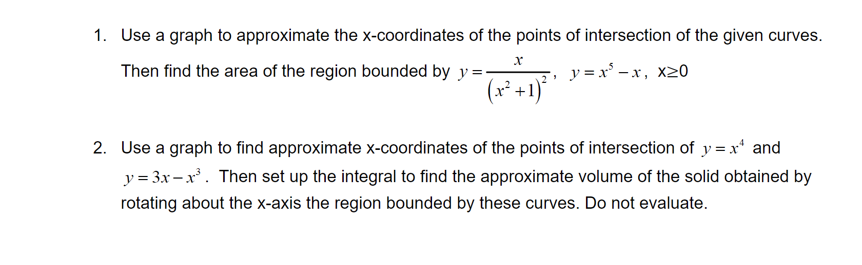 Solved X 1. Use a graph to approximate the x-coordinates of | Chegg.com