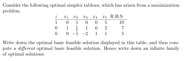 Solved Consider the following optimal simplex tableau, which | Chegg.com