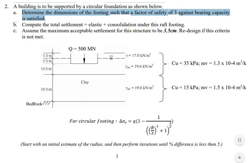 Solved 2. A building is to be supported by a circular | Chegg.com