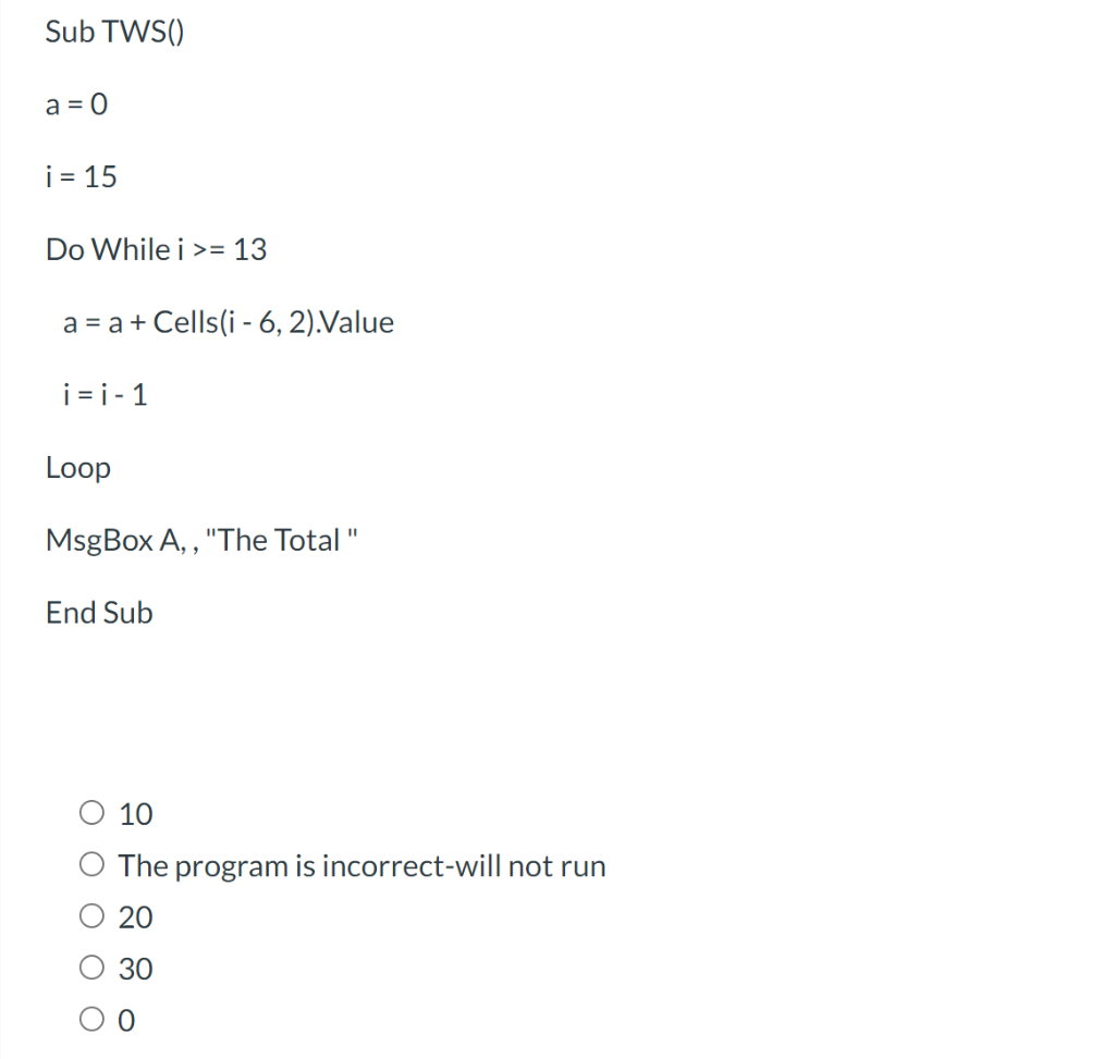 Solved The following Excel image has a VBA program (see | Chegg.com