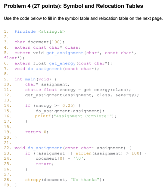 Problem 4 (27 points): Symbol and Relocation Tables | Chegg.com