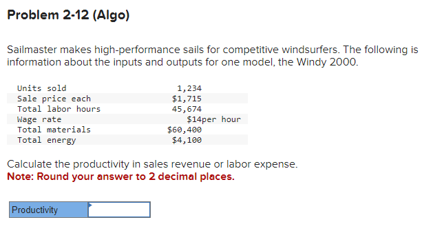 Solved Problem 2-12 (Algo)Sailmaster makes high-performance | Chegg.com