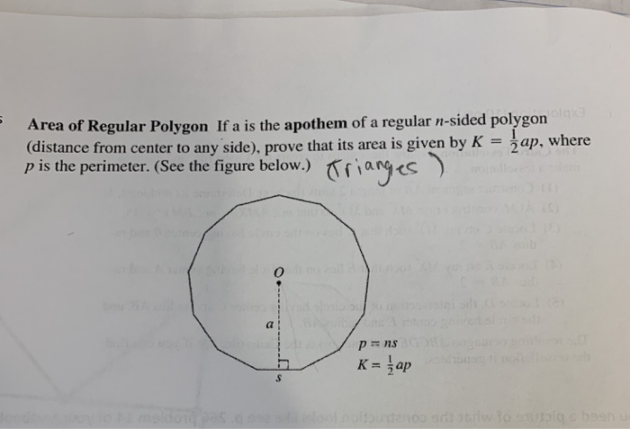Solved Area of Regular Polygon If a is the apothem of a | Chegg.com