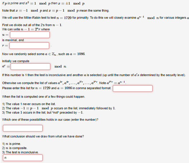Solved (1 point) This question concerns primality testing. | Chegg.com