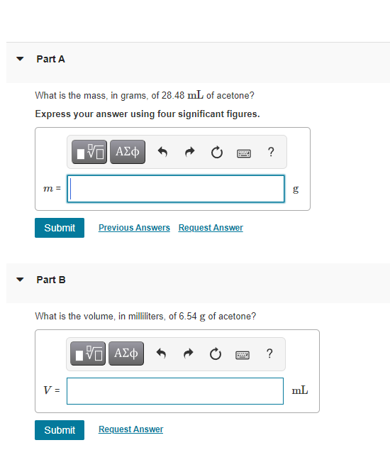 Solved Part A What is the mass, in grams, of 28.48 mL of | Chegg.com