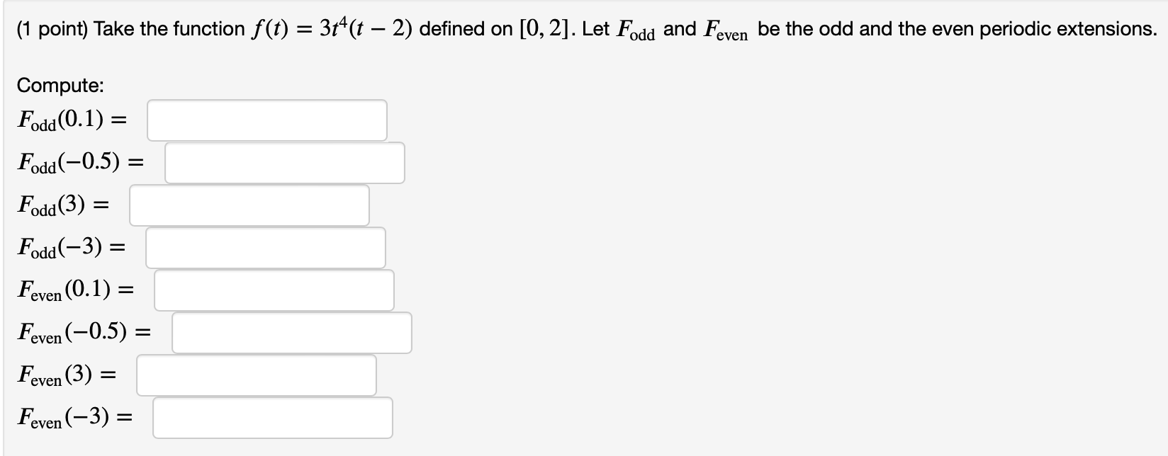 Solved (1 point) Take the function f(t)=3t4(t−2) defined on | Chegg.com