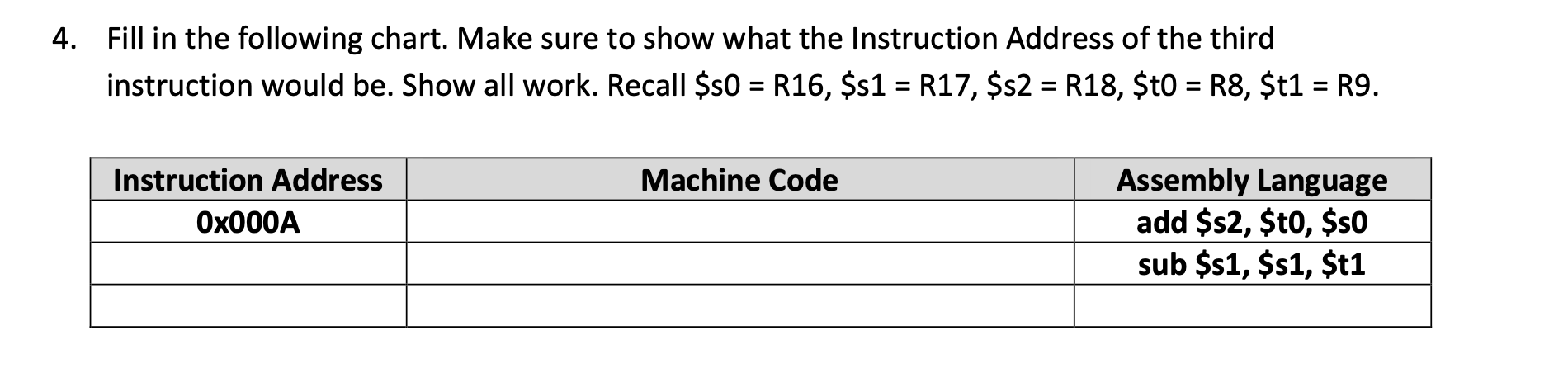 Solved 4. Fill in the following chart. Make sure to show | Chegg.com