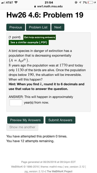 Solved 21:54 ww1.math.msu.edu AT&T Hw26 4.6: Problem 19 | Chegg.com